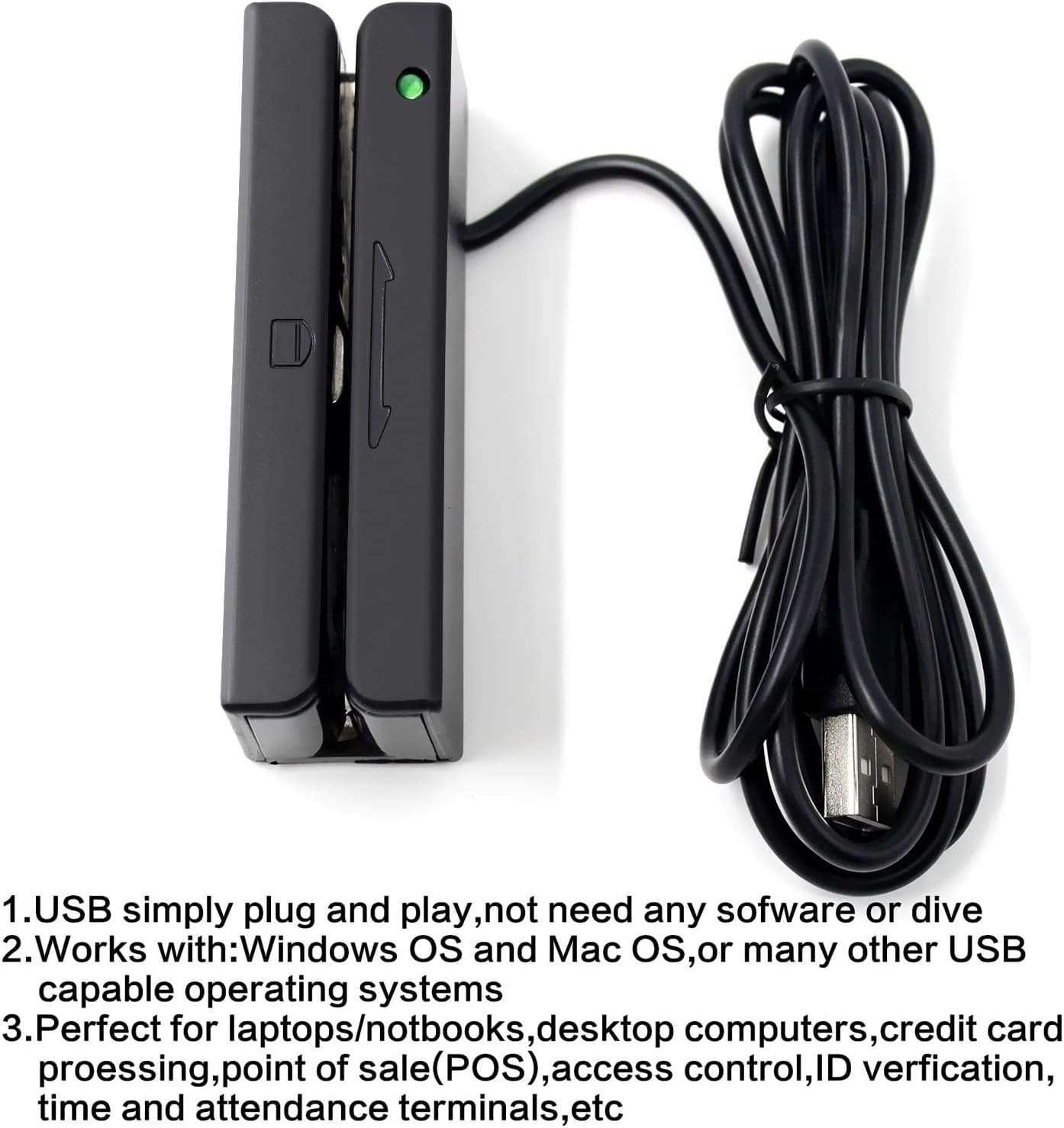 USB Magnetic Stripe Card Reader 3-Track POS Credit Card Reader Swiper ...