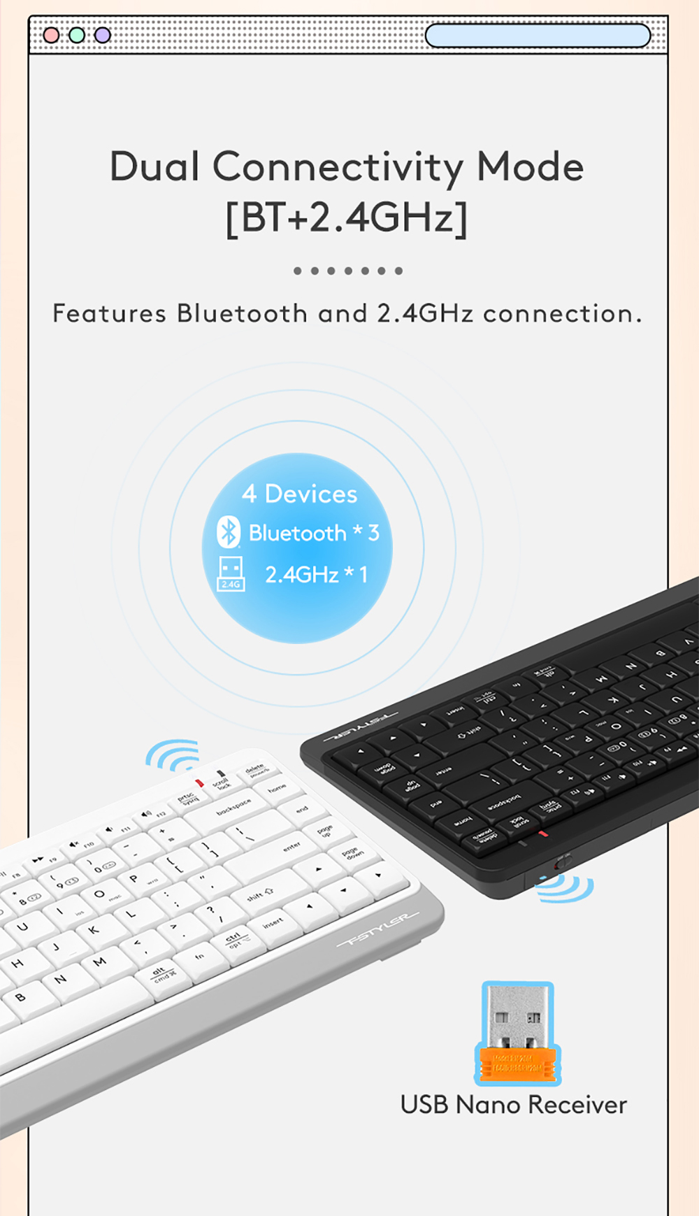 A4Tech FBK11 Wireless Keyboard - Bluetooth & 2.4G Wireless - Pair up to ...
