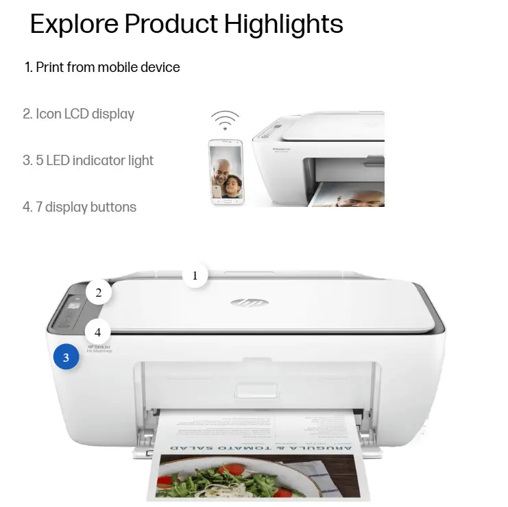 HP DeskJet Ink Advantage 2875 AIO Wireless Printer 7.5ppm