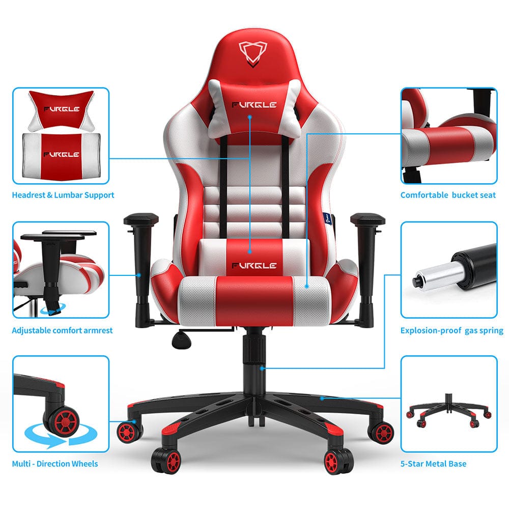 FURGLE CARRY SERIES RACING STYLE WHITE AND RED GAMING CHAIR – Expert-Zone