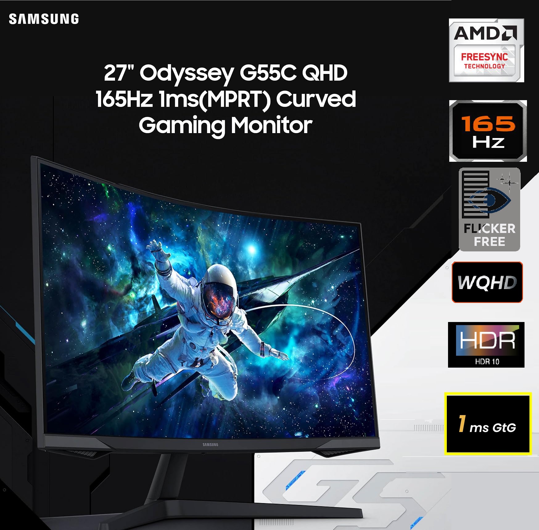 27 inch QHD VA Curved Monitor 165Hz Samsung Odyssey G5 G55C