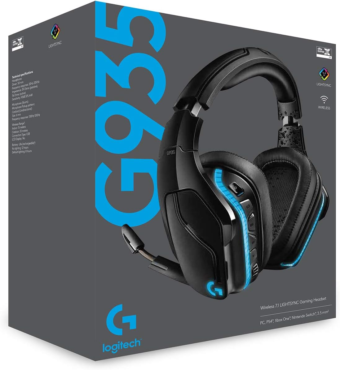 Logitech G935 Wireless RGB LIGHTSYNC Gaming Headset with Microphone, 3 ...