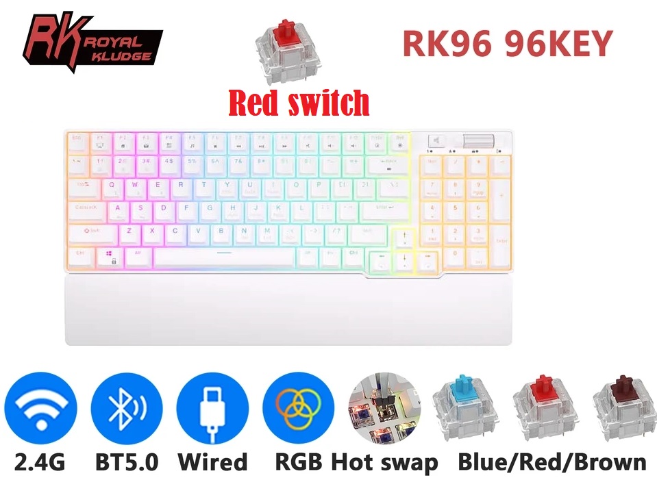 RK ROYAL KLUDGE RK96 Mechanical Keyboard , 96 Keys Hot Swappable RED ...
