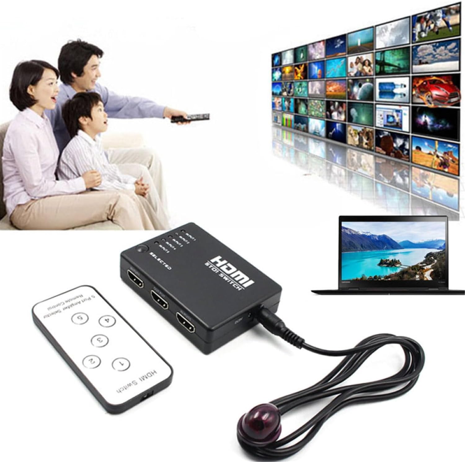 Mini 5 Port 1080P Video HDMI Switch Splitter with IR Remote