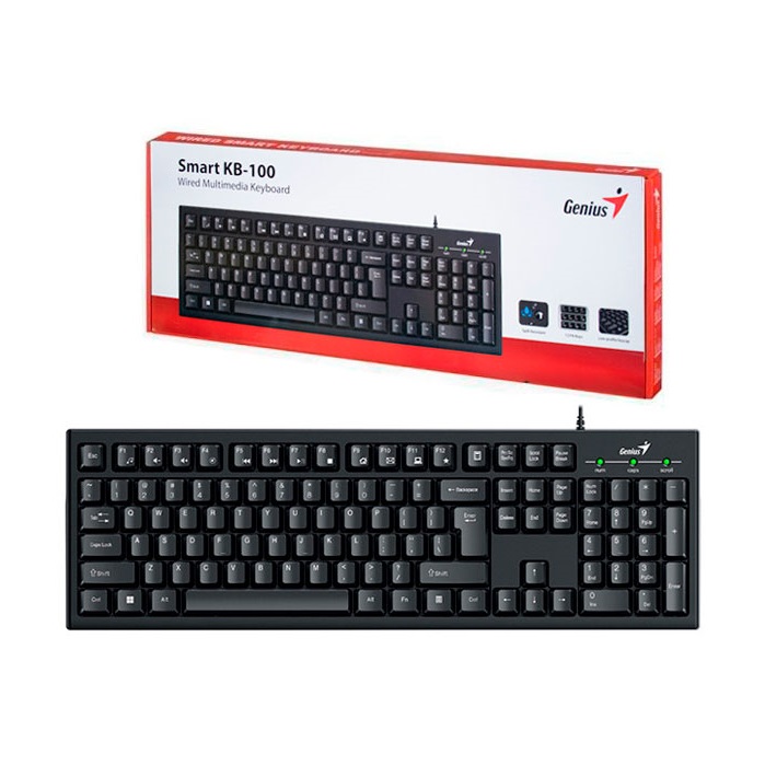 Genius Smart KB-100 wired Multimedia Keyboard - Spill Resistant - 12 FN ...