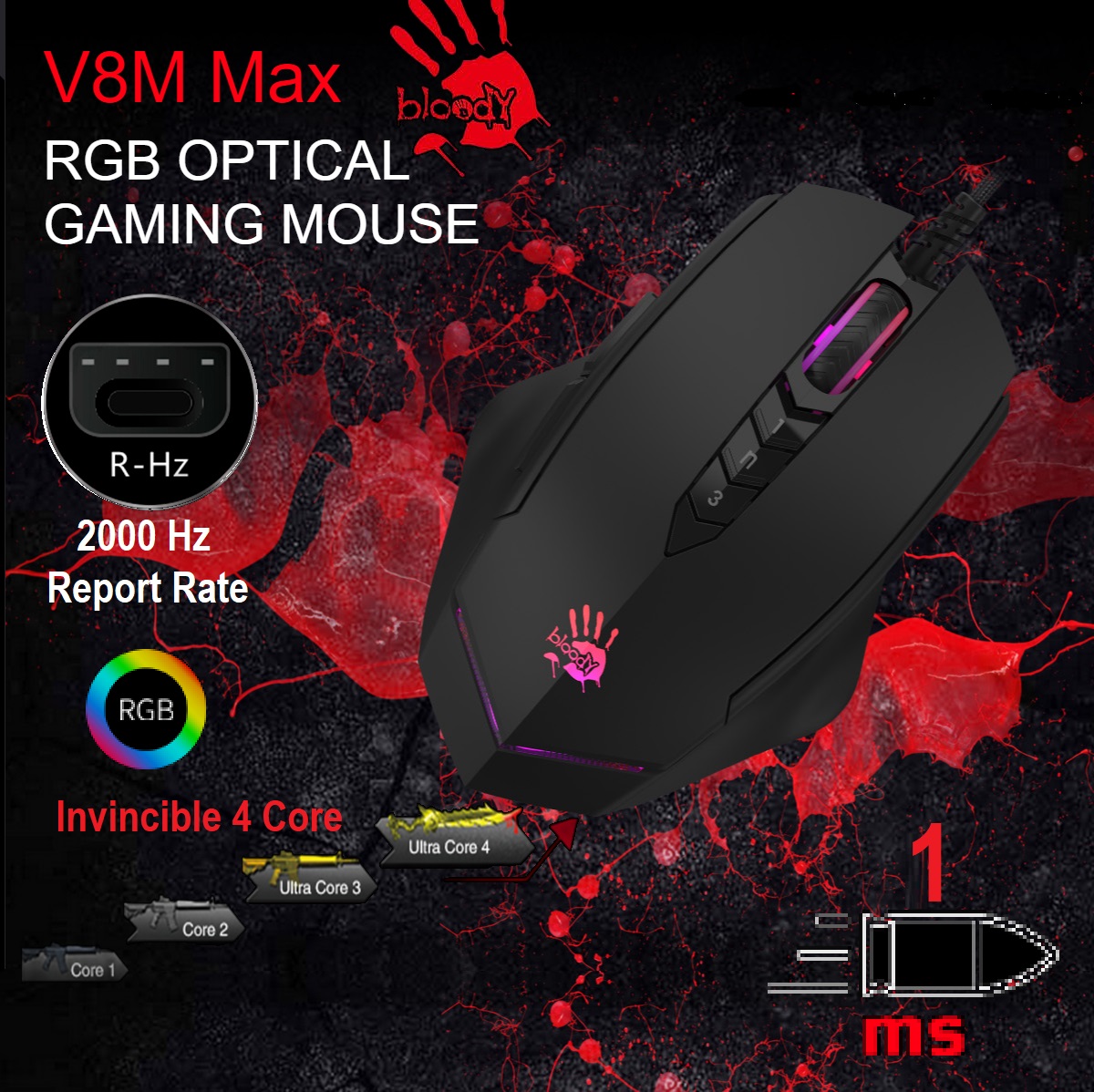 bloody V8M MAX RGB OPTICAL GAMING MOUSE Sniper Gun Macros