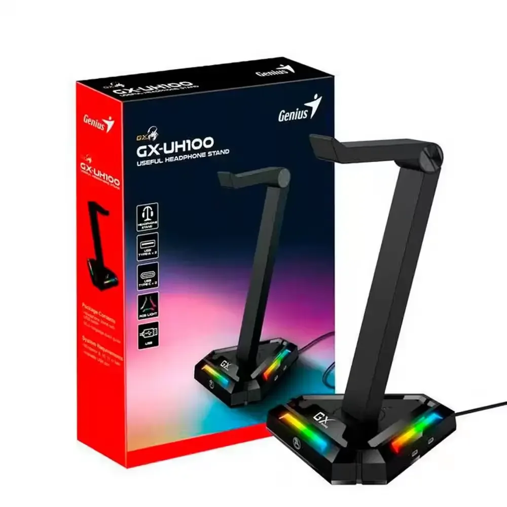 Genius RGB Backlit Headphones Stand GX-UH100, 2x USB-A 2x USB-C HUB ...