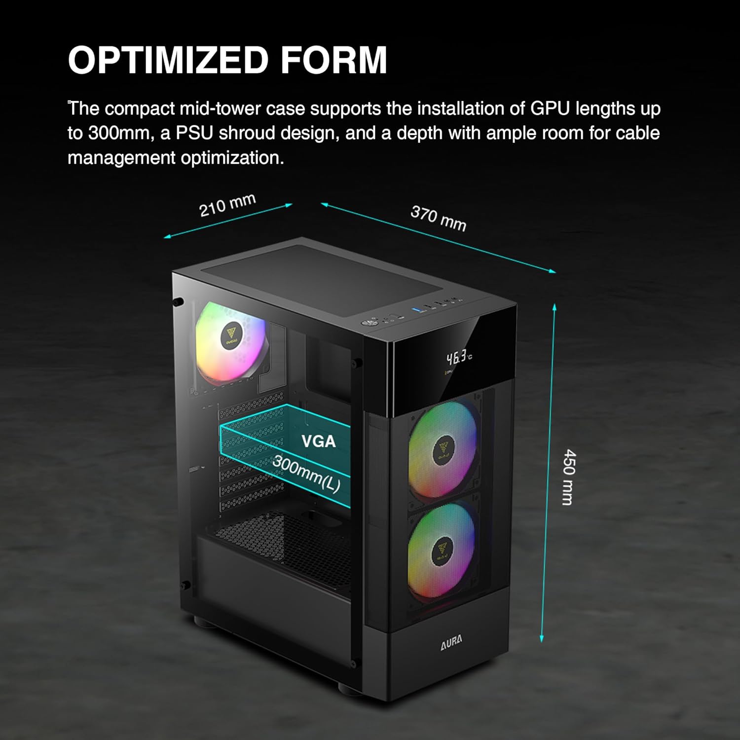 AURA GC5 ARGB DIGITAL DISPLAY ARGB MID-TOWER CASE w MESH