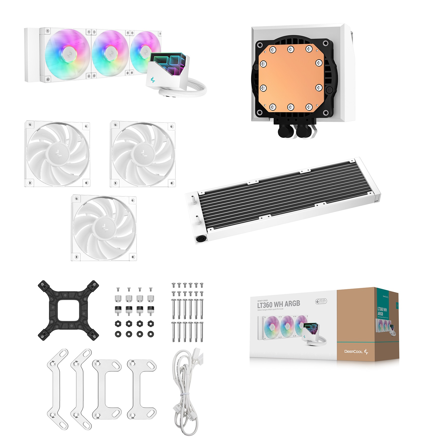 DeepCool LT360 WH ARGB AIO WHITE LIQUID COOLER : Infinity Mirror Frosty Cube with Copper ...