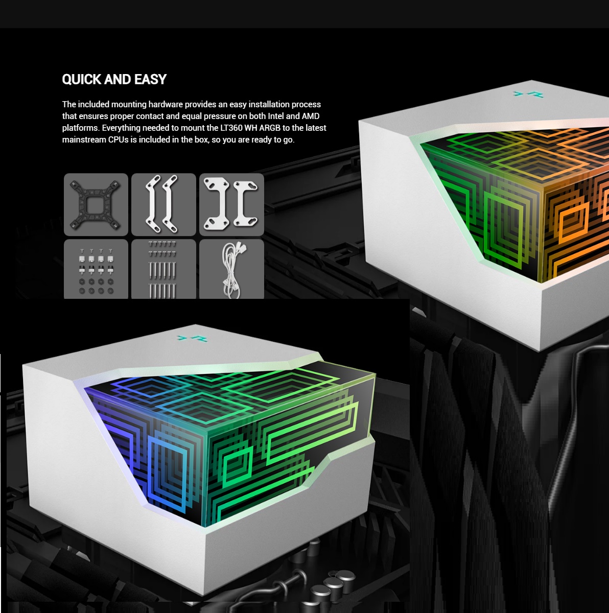 DeepCool LT360 WH ARGB AIO WHITE LIQUID COOLER : Infinity Mirror Frosty Cube with Copper ...