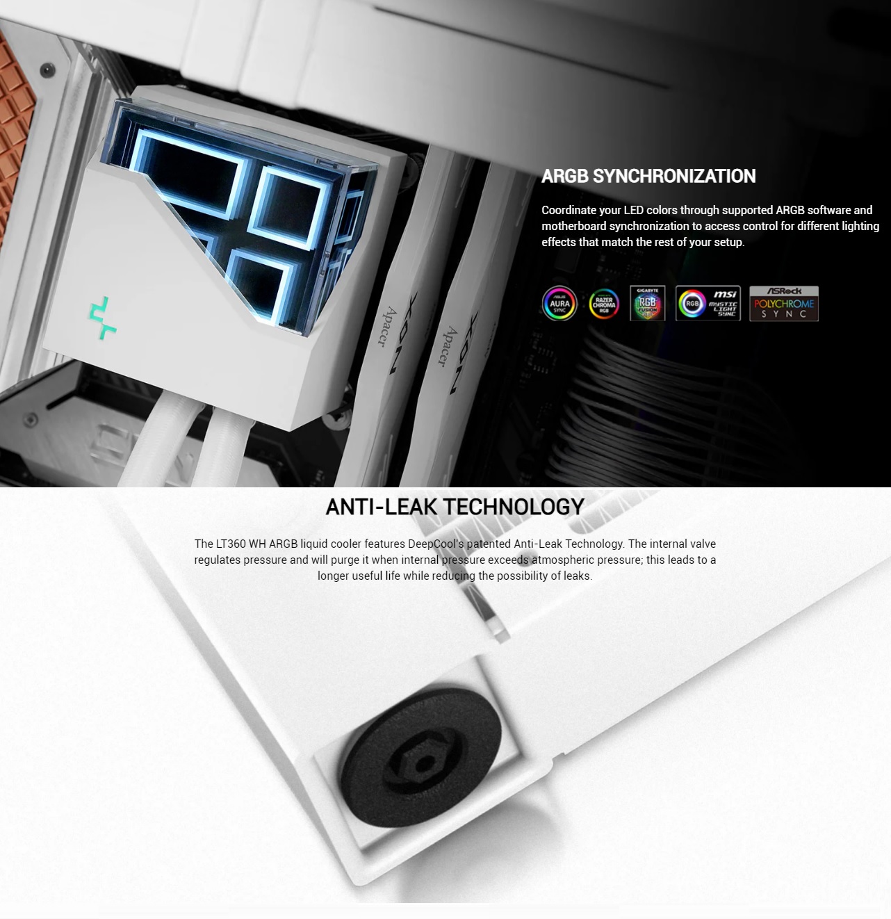 DeepCool LT360 WH ARGB AIO WHITE LIQUID COOLER : Infinity Mirror Frosty Cube with Copper ...