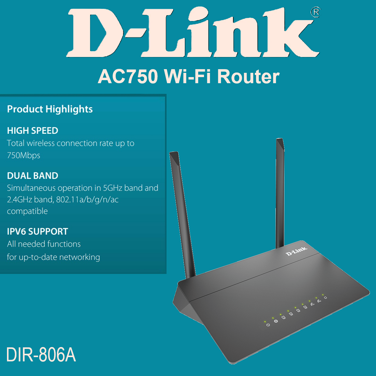 D-LINK DIR-806A Dual Band AC750 Wi-Fi Router 5GHz & 2.4GHz