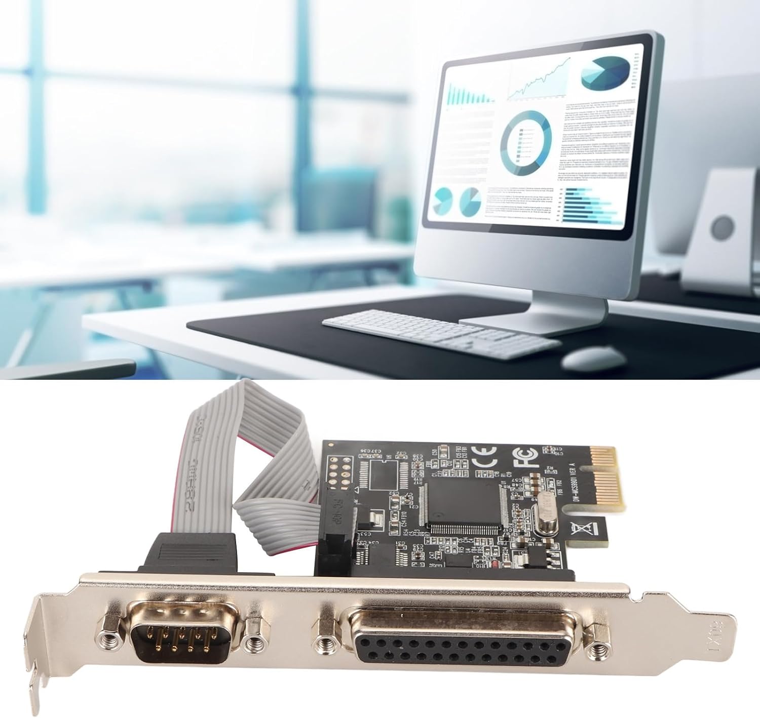 PCIe Serial Parallel Port Expansion Card RS232 2.5Gbps Com