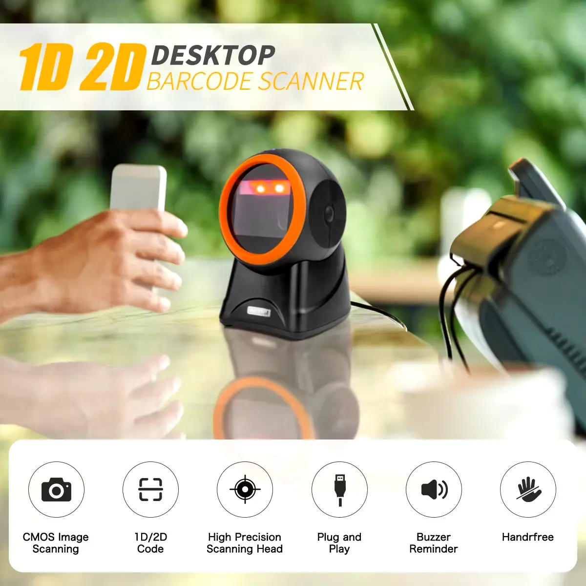 Automatic Omnidirectional Barcode Scanner Hands-Free Desktop