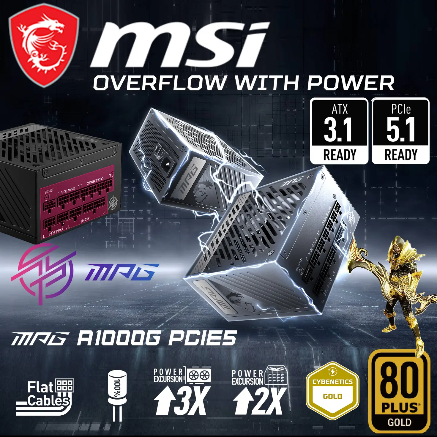 MSI MPG A1000G PCIE 5.1 & ATX 3.1 Gaming Power Supply - Full Modular ...