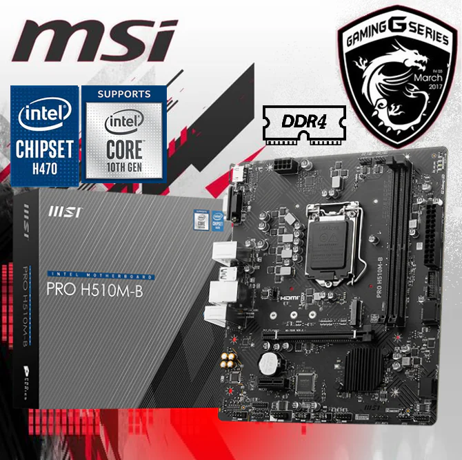 MSI PRO H510M-B Motherboard With 10th Gen Intel CPU Support, DDR4 64GB RAM, HDMI & VGA, M.2 Slot ...