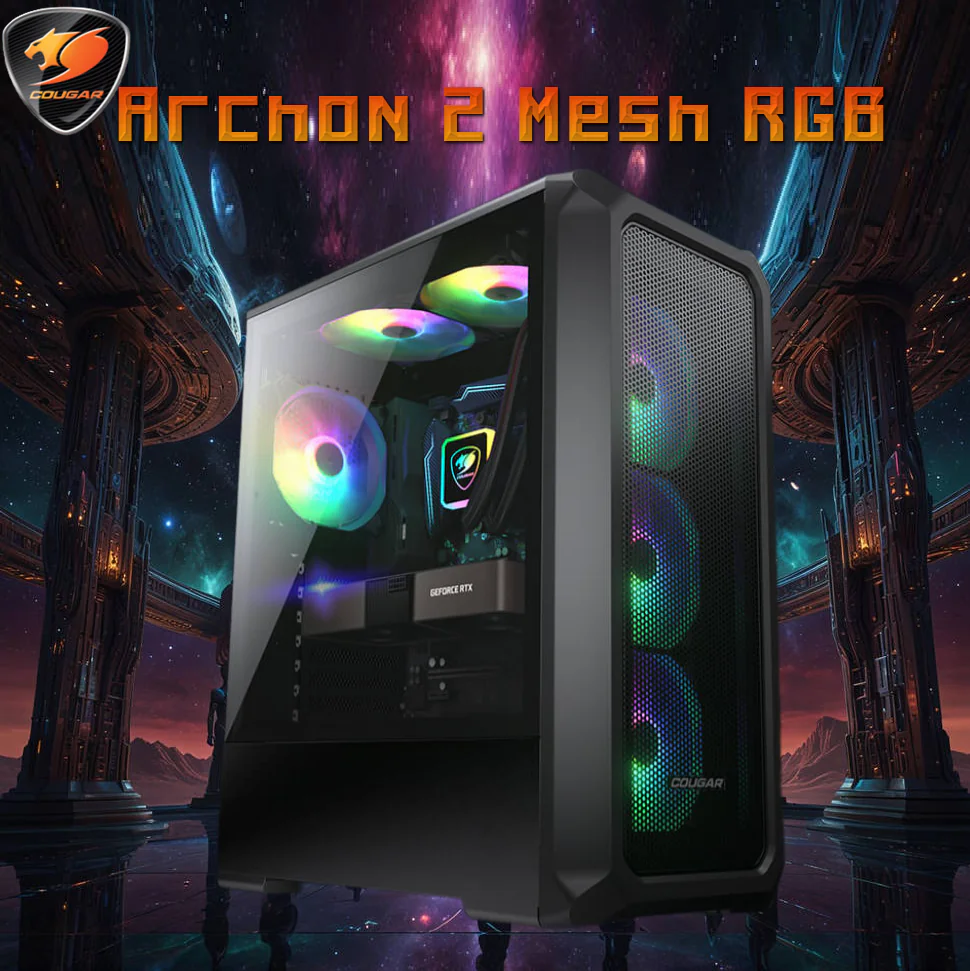 Cougar Archon 2 Mesh RGB Mid Tower Case With 3 ARGB Fans, Mesh Front ...