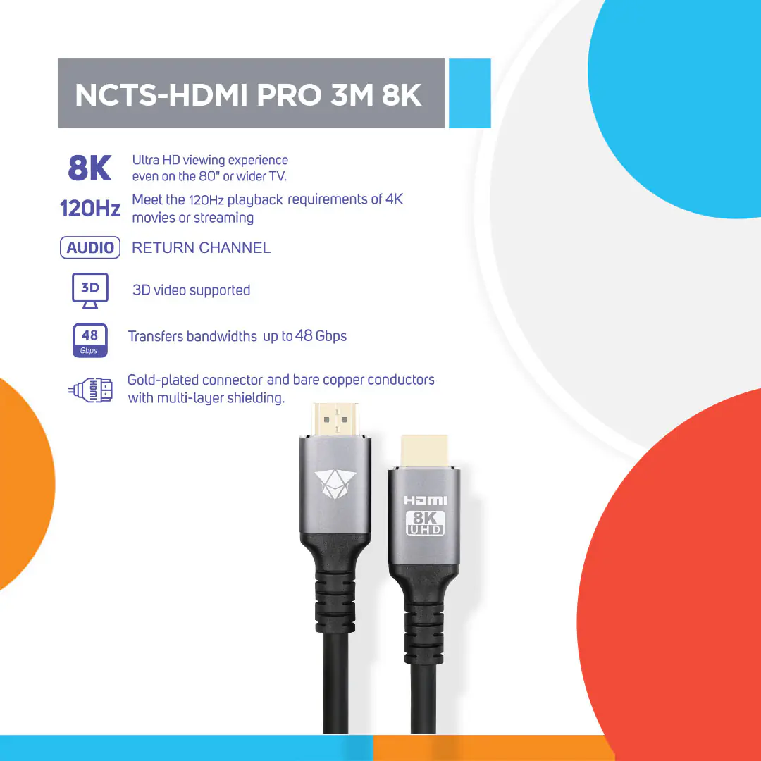 NCTS HDMI PRO 3M Ultra High-Speed HDMI 2.1 Cable – 8K UHD, 4K@120Hz, 48Gbps Bandwidth, 3D ...
