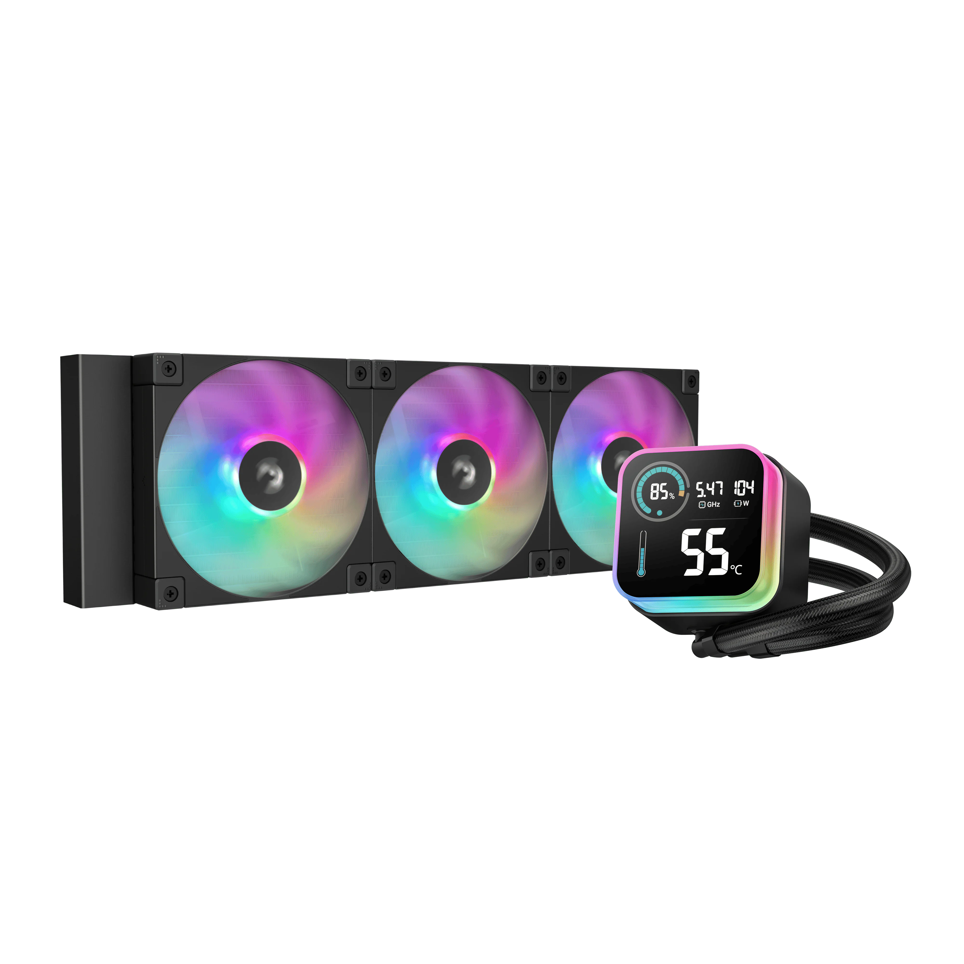 DeepCool LQ360 ARGB Liquid Cooler With Segment LCD Screen, 360mm Radiator, Triple FD12 Fans, 5 ...