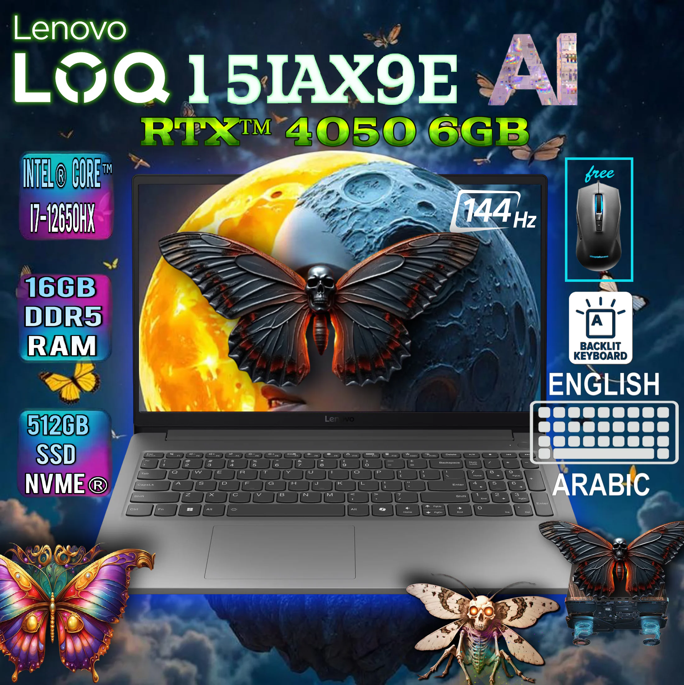 AI LOQ i7-12650HX 16GB DDR5 RAM RTX 4050 Ara Eng Keyboard