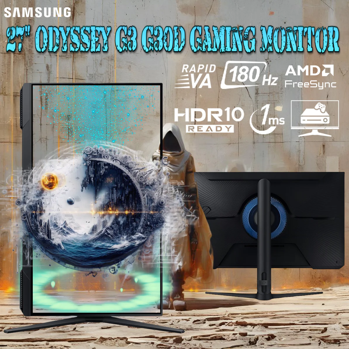 Samsung 27" Odyssey G3 G30D Gaming Monitor – FHD 1080p VA Panel, 180Hz ...