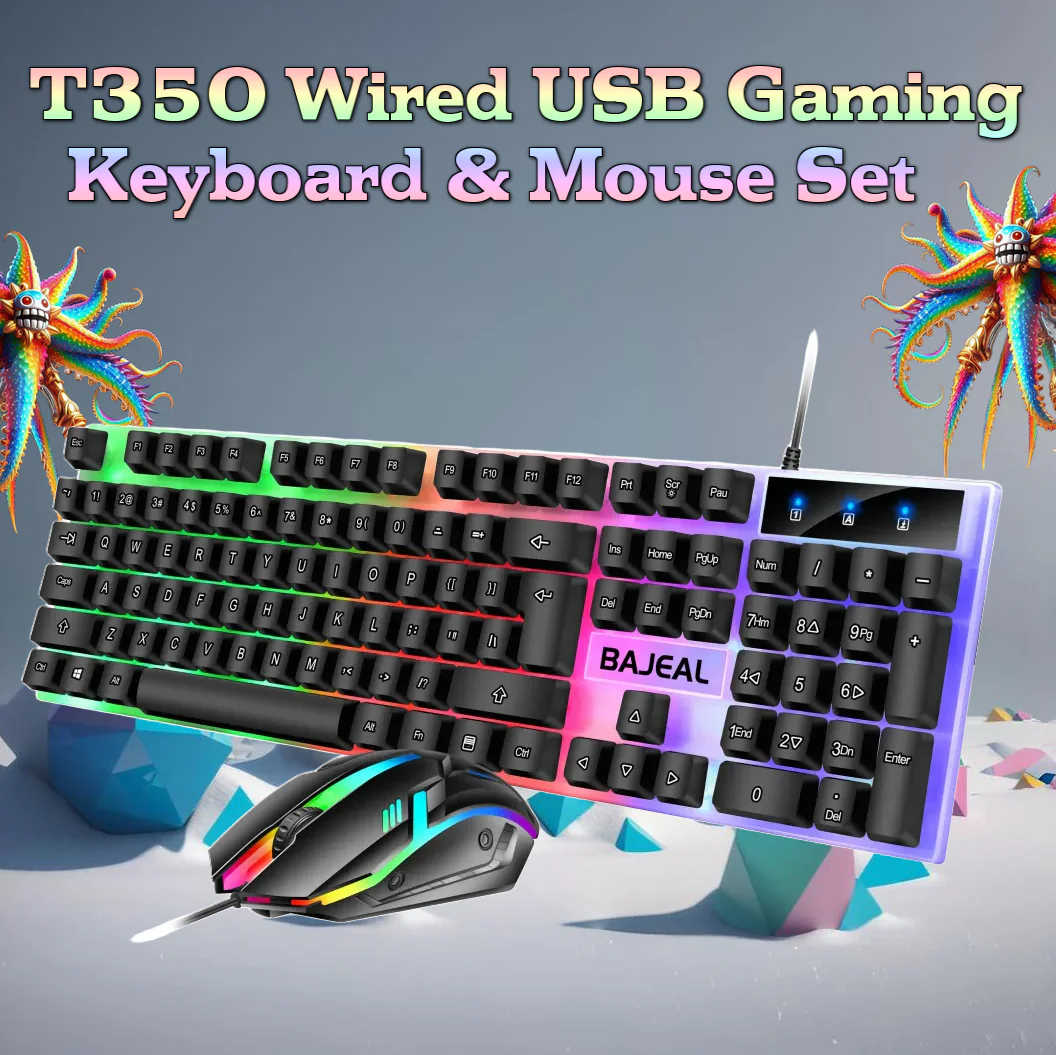 Bajeal T350 LED Backlit USB Wired Gaming Keyboard & Mouse Set – 104 ...