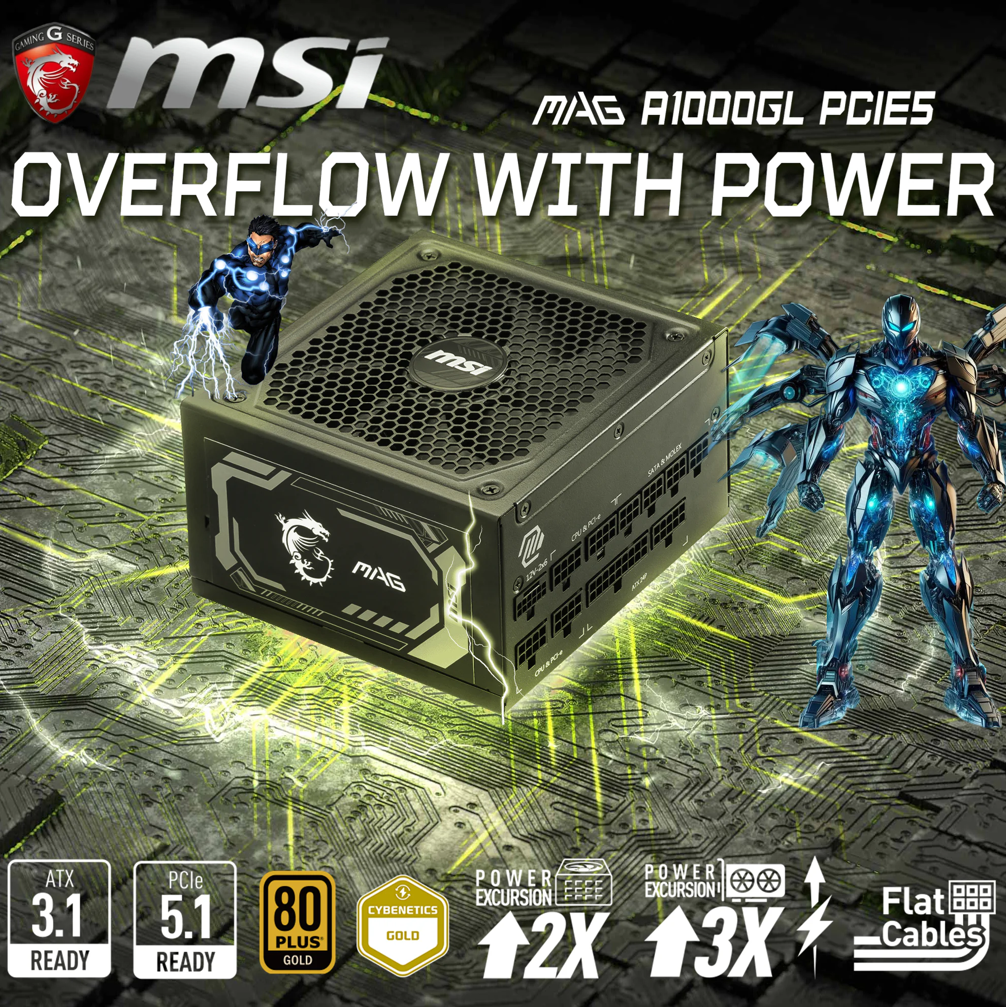 MSI MAG A1000GL PCIE5 1000W Fully Modular ATX 3.1 PSU With 80 Plus Gold ...