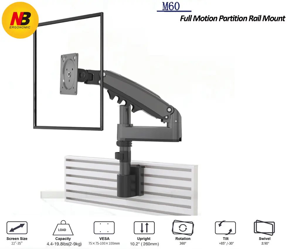 NB M60 Monitor Wall Mount Arm – 22"–35" Screen Support, 9kg Load, 360 ...