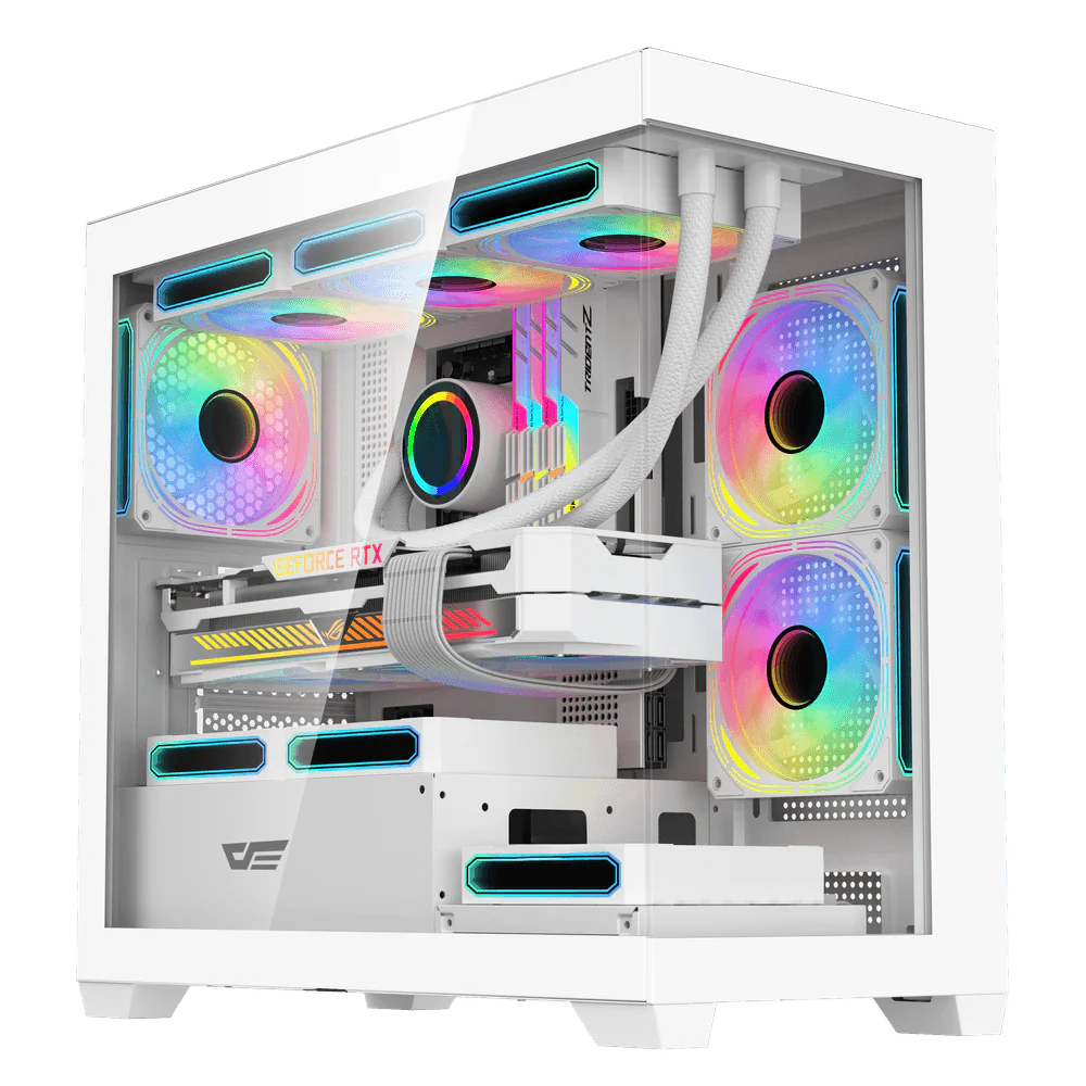 DarkFlash DS900M White M-ATX PC Case – 270° Panoramic Design, 3 ARGB ...
