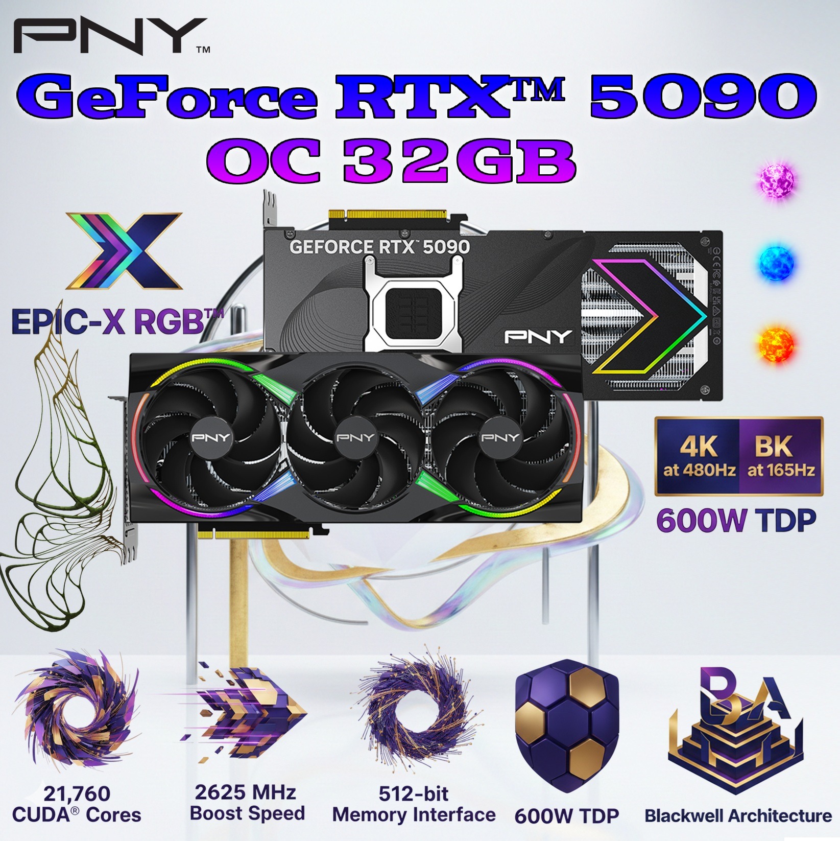 PNY GeForce RTX 5090 OC 32GB GDDR7 EPIC-X ARGB Triple Fan 512-bit GPU ...